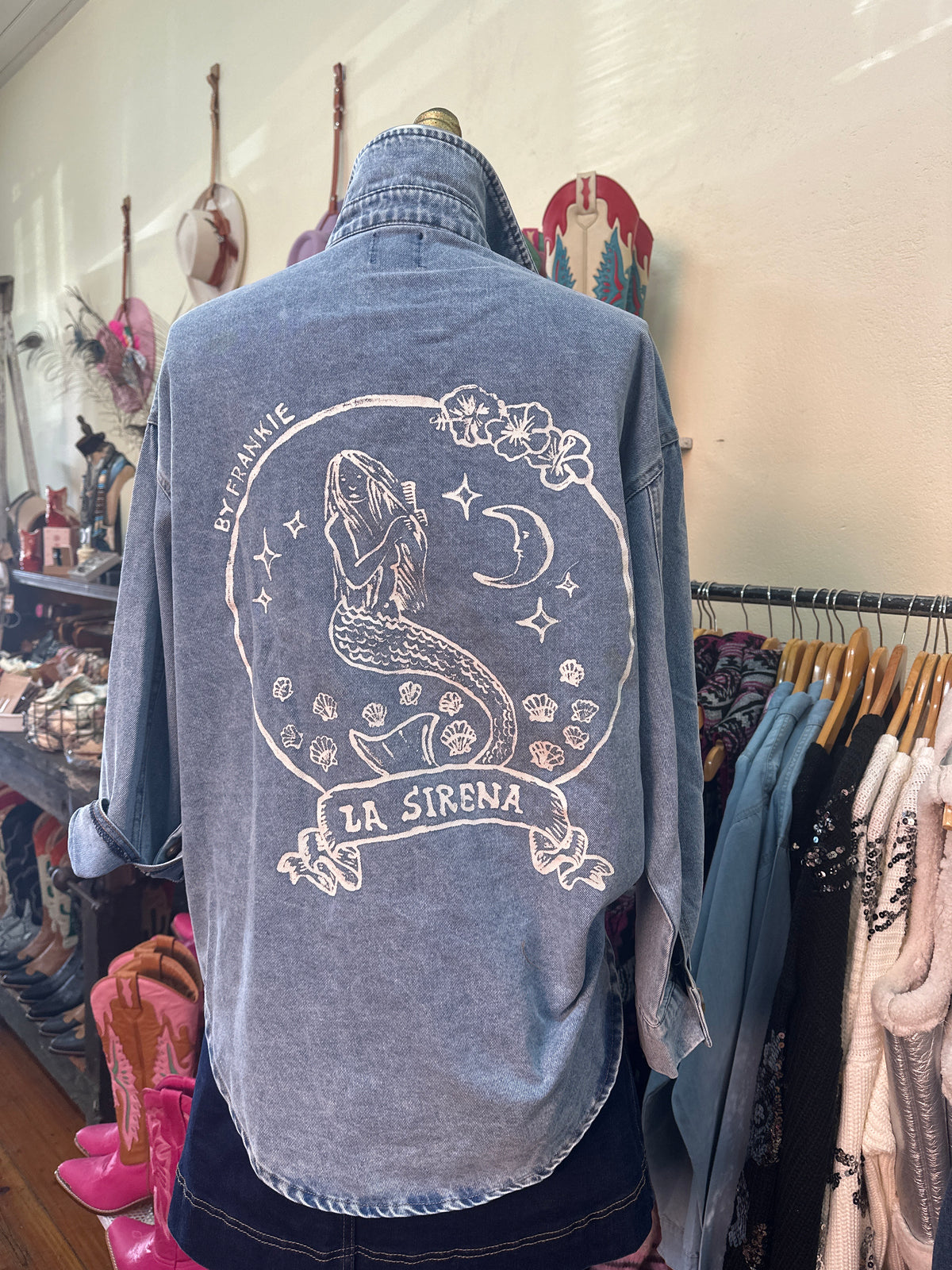 By Frankie La Sirena Mermaid Print Denim Shirt / Shacket | Urban Dust ...